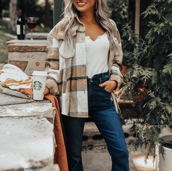 Jackets & Coats | New Cozy Rustic Flannel Plaid Shacket Top Jacket ...
